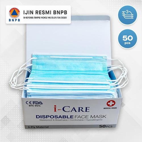 Jual Masker 3ply isi 50 Pcs Medis i-Care Izin BNPB BFE 95% - Jakarta ...