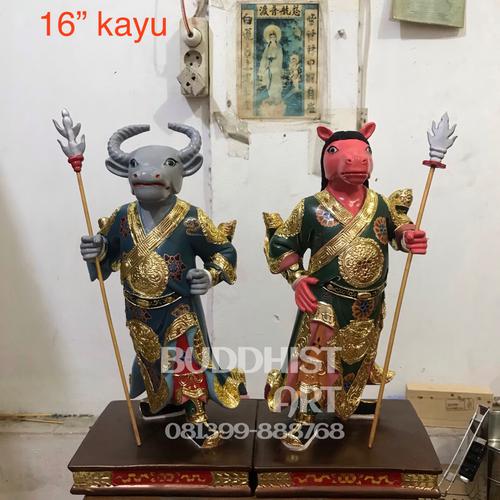 Jual Patung Niu tou ma mian kepala kerbau dan kepala kuda 16 inch kayu ...