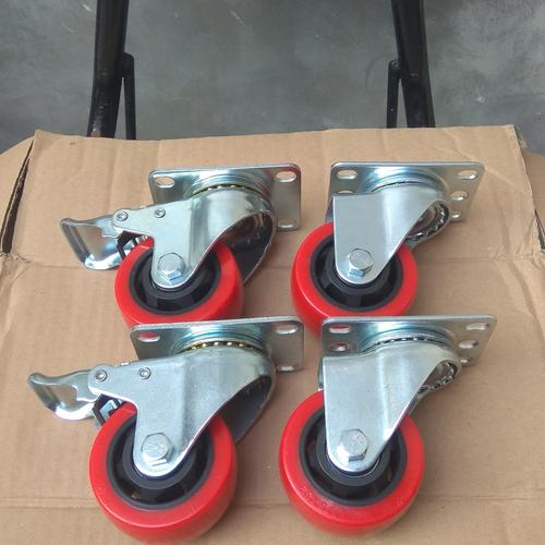 Jual Roda Trolley / Troli bahan PU ukuran 3 inch / 3 inci rem polos ...