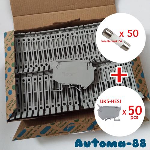Jual Modular Terminal Block UK5-HESI Bonus Fuse Keramik 2A 1 Box isi 50 ...