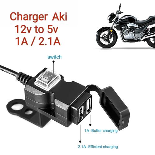 Jual Charger cas aki sepeda motor adapter converter 12v to 5v USB 2.1A ...