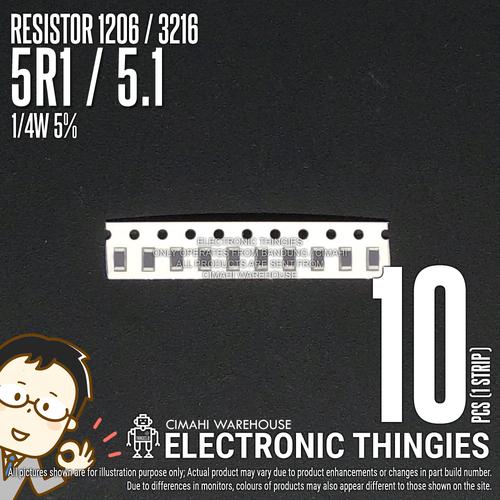 Jual 10pcs 1206 5R1 5% RESISTOR 5.1 OHM 1/4W 3216 - Kota Cimahi ...
