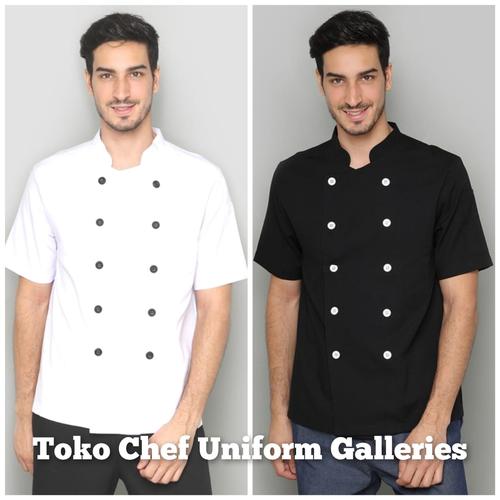 Jual Baju Chef Seragam Koki Lengan Pendek Hitam Premium Quality - Putih ...