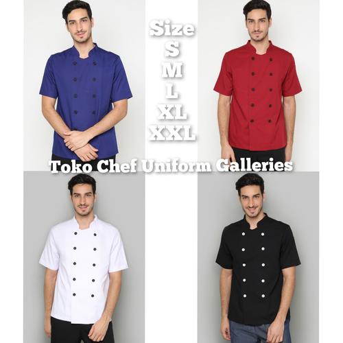 Jual Baju Chef Seragam Chef Lengan Pendek Maroon Premium Quality - Biru ...