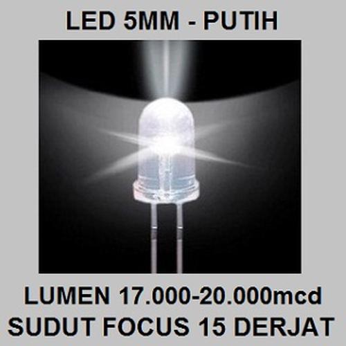 Jual LED 5mm DIP Putih nyala Putih 17000-20.000mcd 15 Derajat - 17000 ...