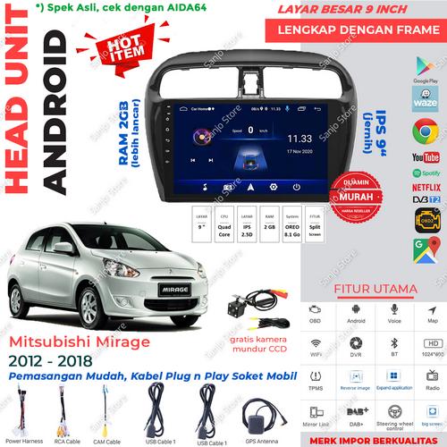 Jual Headunit Android 9" Mitsubishi Mirage RAM 2GB IPS + Frame Head ...