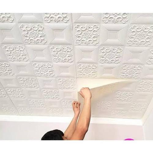 Jual wallpaper dinding sticker foam plafon putih 3D 70cm x 70cm - Gold ...