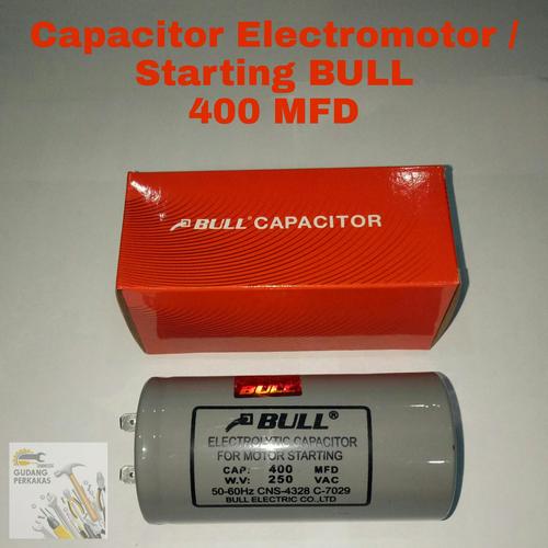 Jual BULL Capacitor Elektromotor 400 Mfd / Capasitor Starting Motor 400 ...