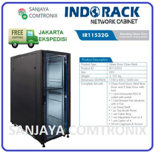 Jual Indorack IR11532G Standing Closed Rack 19" 32U Depth 1150mm Glass ...