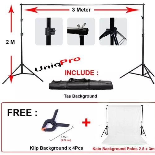 Jual Paket stand background foto Studio Kain Putih Backdrop 2,5 x 3 ...