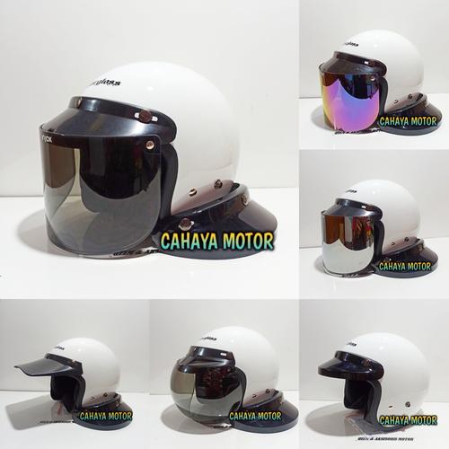 Jual helm cargloss putih kaca lurus/flat kaca cembung - tanpa kaca, M ...