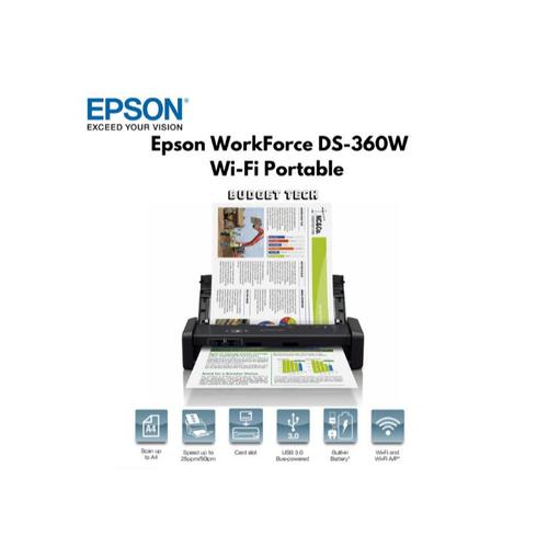 Jual Scanner EPSON DS-360W Wi-Fi Portable Sheet-fed Document Scanner ...