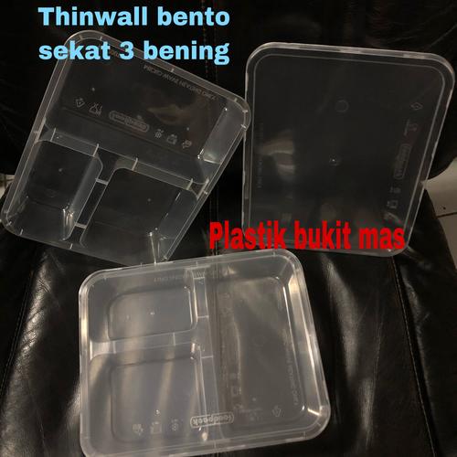 Jual thinwall bento 3 sekat bening food container kotak makan plastik ...