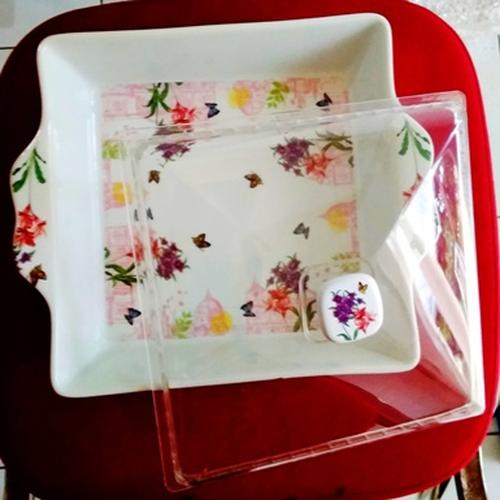 Jual Tempat Kue Basah Pastry Kotak Floral City 23 cm Tutup Plastik ...