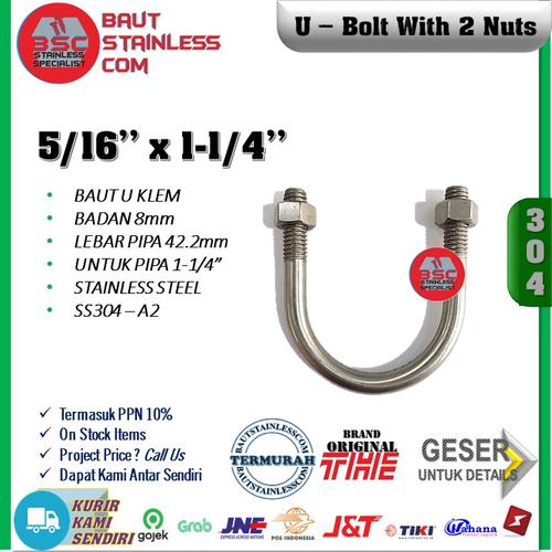 Jual Baut U-U Bolt Stainless SUS304 5/16 x 1 1/4 Inchi - Kab. Bekasi ...