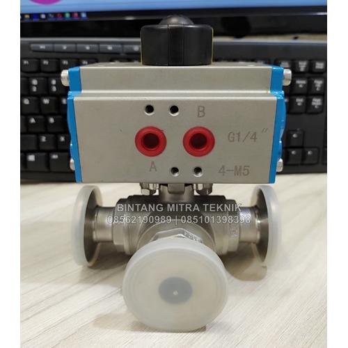 Jual BALL VALVE SANITARY 3WAY 3/4" DN20 CLAMP FERRULE ACTUATOR ...