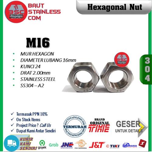 Jual Hex Nut M16 Mur Stainless SUS304 Original THE per-satuan - Kab ...