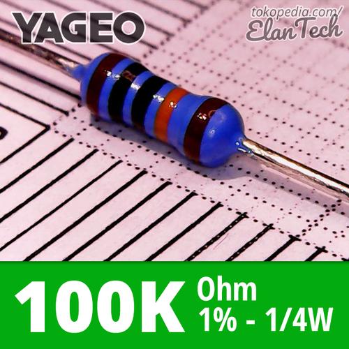 Jual Resistor Yageo 100k 1/4W 1% 0.25W 1/4 W 100 Kilo Ohm ElanTech ...
