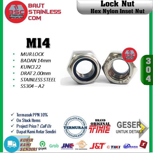 Jual MUR LOCK M14 Nylon Lock Nut SUS304 Original per-satuan - Kab ...