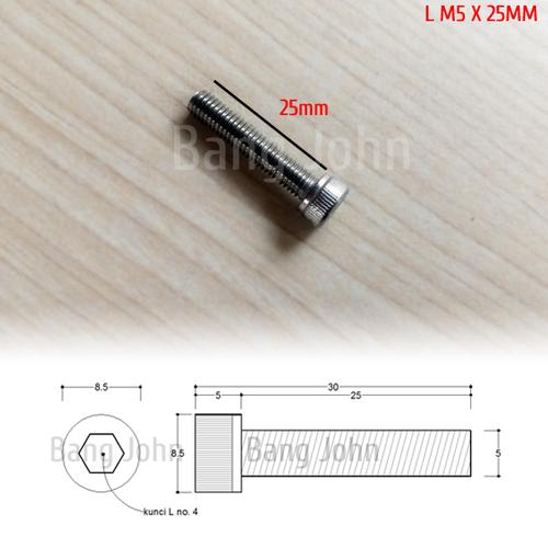 Jual BAUT L 5MM - BAUT M5 x 25 - STAINLESS STEEL - BAUT 5MM KEPALA ...