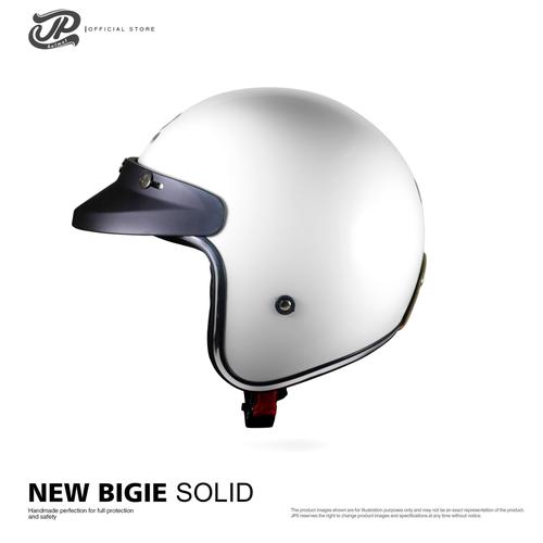 Jual Helm JP Retro New Bigie Solid - Pearl White/ Black - Kab ...