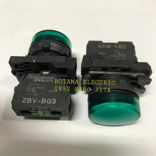 Jual PILOT LAMP 110VDC SCHNEIDER XB5AVBG3 + ZBV-BG3 GREEN 24-120VDC ...
