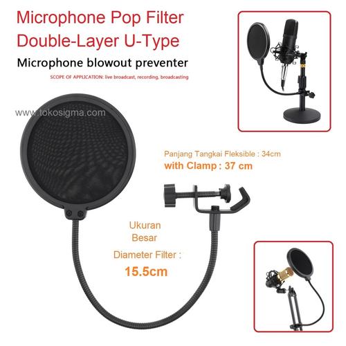 Jual Microphone Mic Filter Pop Up Shield 2 Layer BOP Tangkai Flexible ...
