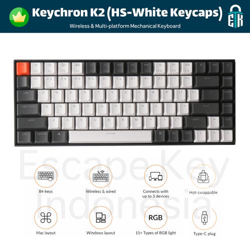 Jual Keychron K2 White Keycaps - Gateron Hotswappable - White Backlight ...