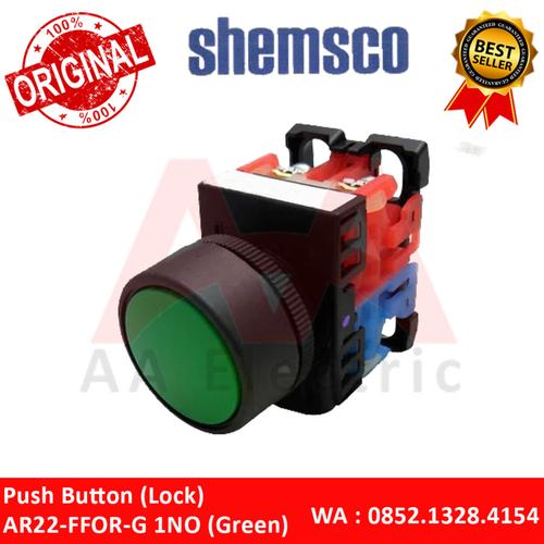 Jual Push Button (Lock) AR22-FFOR-G / AR22FFORG Hijau 1NO Shemsco ...
