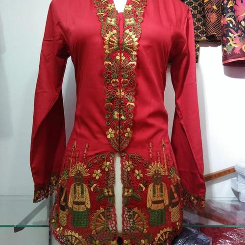 Jual Kebaya Encim Bordir Ondel Ondel Betawi Terbaru Merah - Merah, M ...