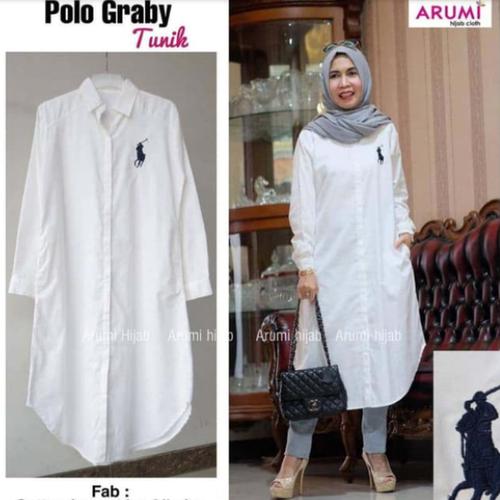 Jual Tunik Kemeja Atasan Wanita Kemeja Putih Polo LD 100 105 110 115 120 cm - Putih, L LD 100 ...