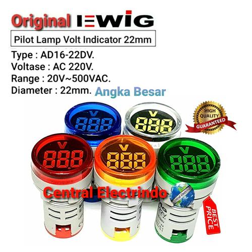 Jual Pilot Lamp LED With Volt Indicator 22mm 20V~500V AC 220V. - Kuning ...