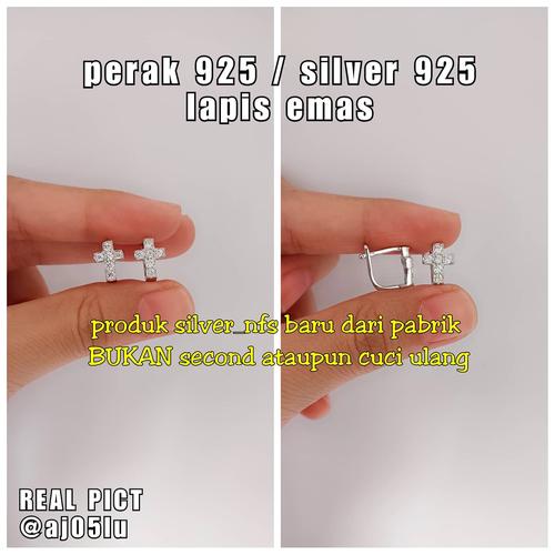 Jual ANTING SALIB PERAK 925 LAPIS MAS PUTIH ANTING CATOK SALIB ANTING ...