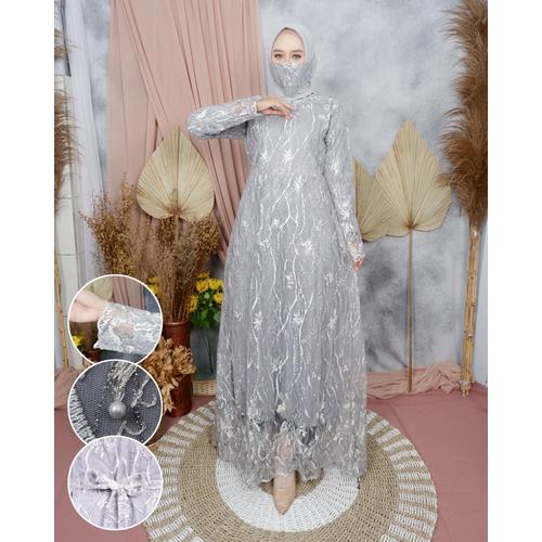 Jual gamis brokat kombinasi tile / gamis tile mutiara - Hijau Botol, M ...