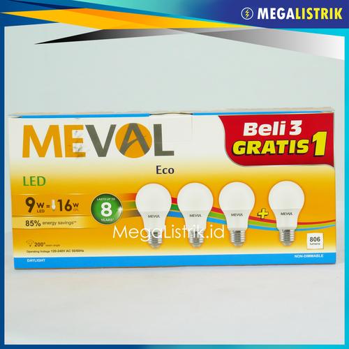 Jual Meval Lampu LED 9W Putih PROMO Beli 3 Gratis 1 - Putih - Kota ...