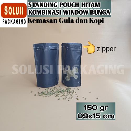 Jual Standing Pouch HITAM WINDOW 150gr 9x15cm KPACK Kemasan Aluminium ...