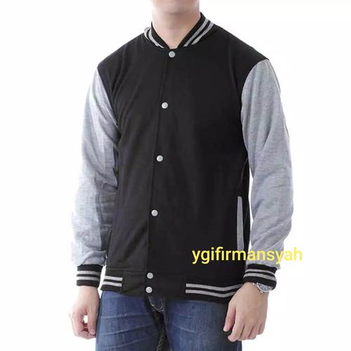 Jual JAKET VARSITY BASEBALL HITAM LENGAN ABU PRIA WANITA - Hitam Abu, M ...