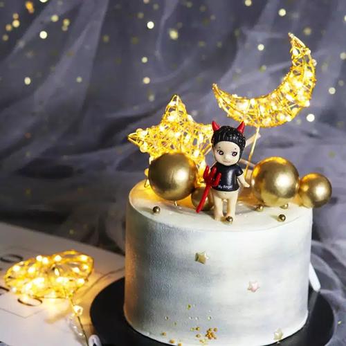Jual cake topper bulan moon kawat emas mutiara / cake topper bulan moon ...