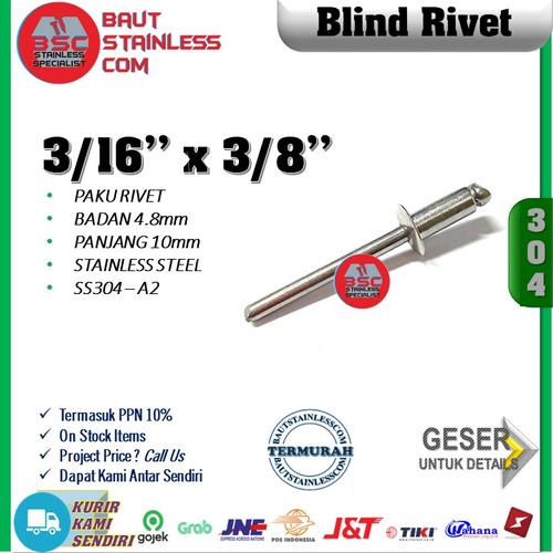 Jual BLIND RIVET - PAKU RIVET STAINLESS SS304 3/16"X3/8" - 1 DUS ...