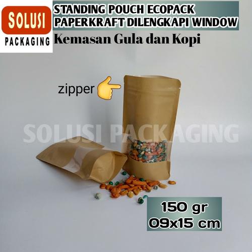 Jual Standing Pouch ECOPACK window 150gr KPACK Kemasan Kopi Paper Kraft ...