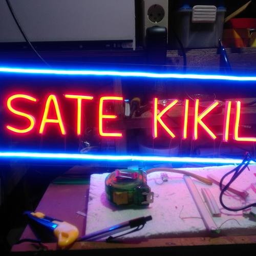 Jual Lampu LED tulisan SATE KIKIL warna Merah Garis Pinggir biru, kak ...