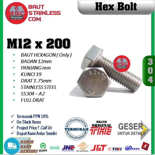 Jual HEX BOLT STAINLESS SS304 - A2 BAUT HEX M12X200 - Kab. Bekasi ...
