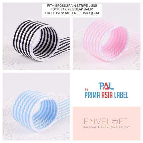 Jual Pita grossgrain grosgrain motif garis stripe putih hitam pink biru ...