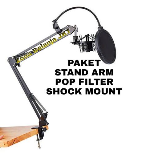 Jual PAKET STAND MIC STAND ARM POP FILTER SHOCKMOUNT MICROPHONE ...