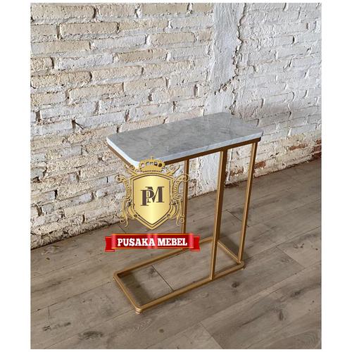 Jual side table marmer besi industrial, meja marmer custom, meja sudut ...