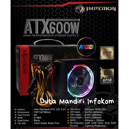 Jual Imperion 600W RGB - 600Watt ATX 8 Pin Gaming Power Supply ...