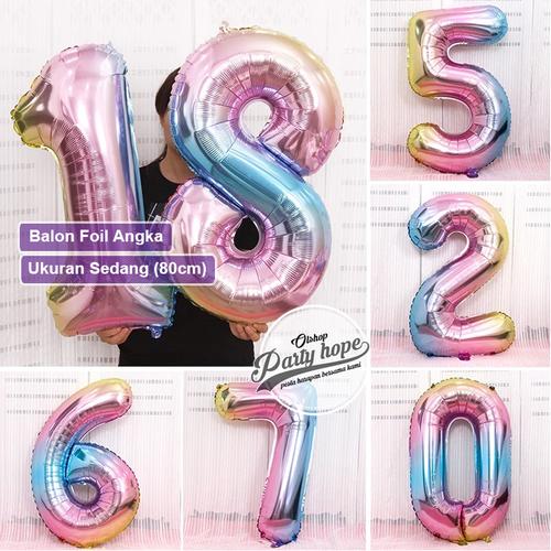 Promo Balon Angka Jumbo RAINBOW 80 Cm / Balon angka / balon nomor ...