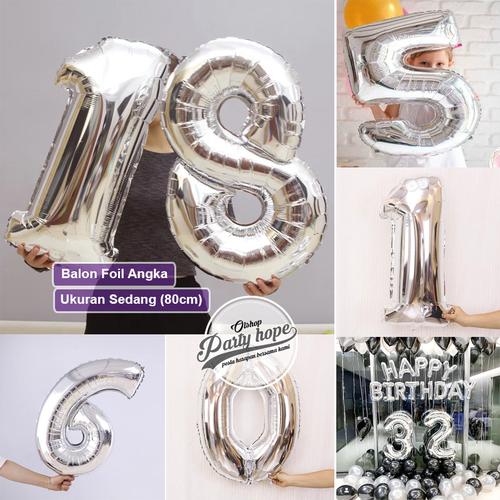 Jual Balon Angka Jumbo SILVER 80 Cm / Balon Foil Angka Besar / balon ...