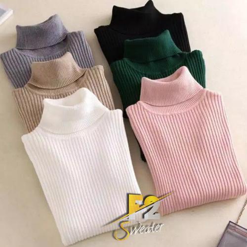 Jual sweater kaos rajut turtleneck wanita daisy salur baju kerah tinggi ...