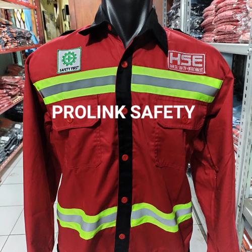 Jual SERAGAM BAJU SAFETY HSE MERAH LIST HITAM FREE LOGO K3 HSE BENDERA ...